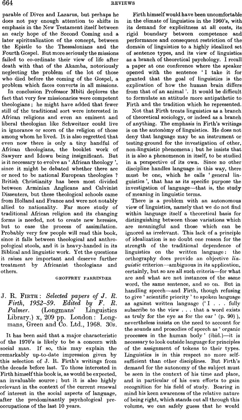 J. R. Firth: Selected papers of J. R. Firth, 1952–59. Edited by F. R ...