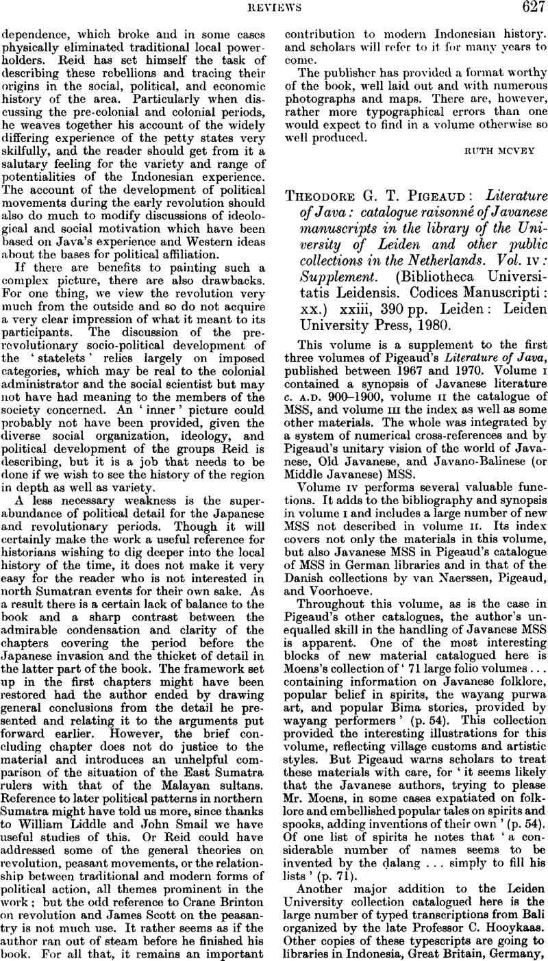 Theodore G. T. Pigeaud: Literature of Java: catalogue raisonné of ...