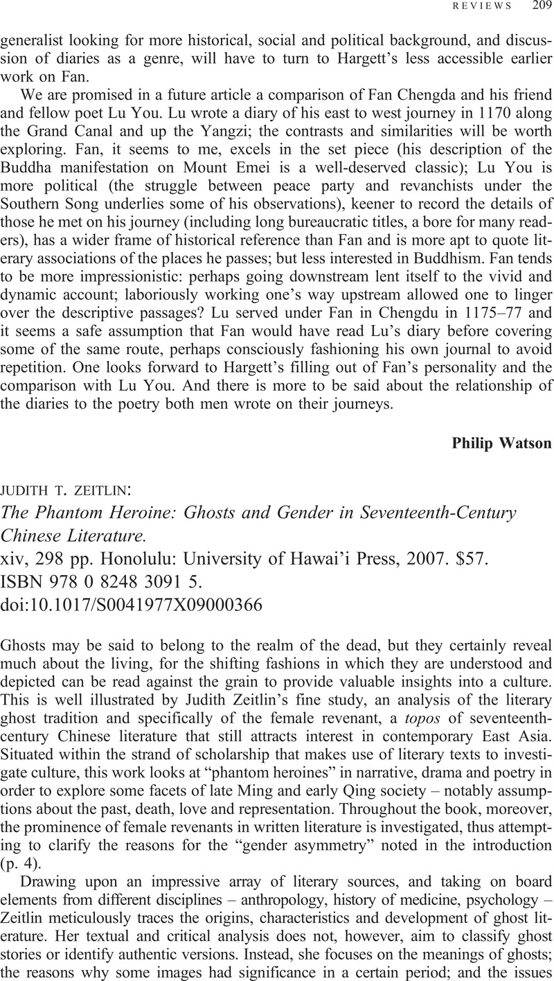 Judith T. Zeitlin: The Phantom Heroine: Ghosts and Gender in ...