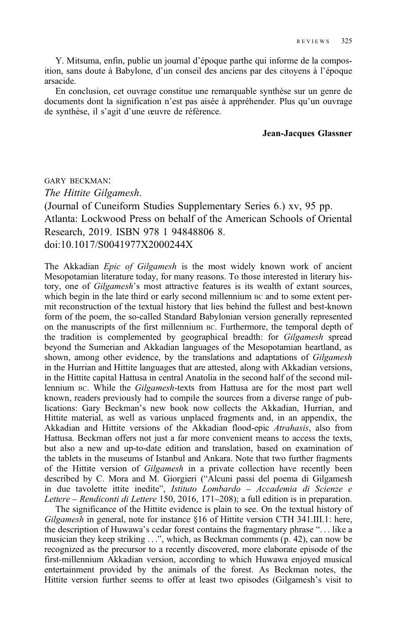 Gary Beckman: The Hittite Gilgamesh. (Journal of Cuneiform Studies ...