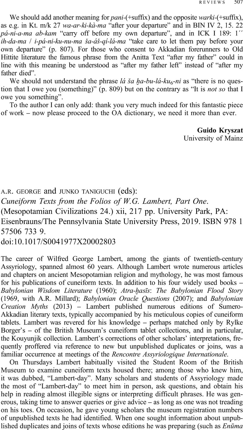 A.R. George and Junko Taniguchi (eds): Cuneiform Texts from the Folios ...