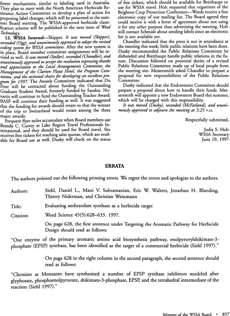Errata | Weed Science | Cambridge Core