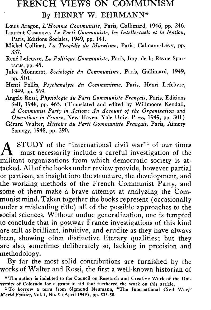 French Views on Communism | World Politics | Cambridge Core