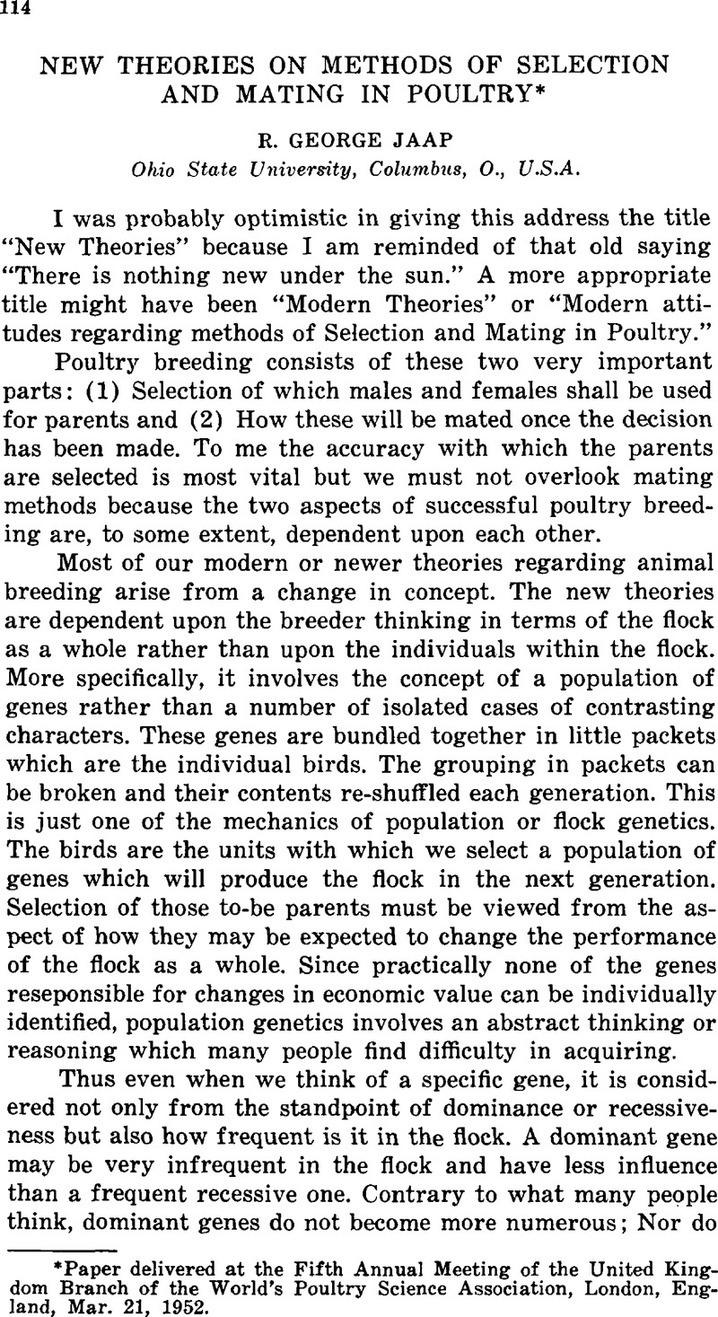 New Theories on Methods of Selection and Mating in Poultry† | World's ...