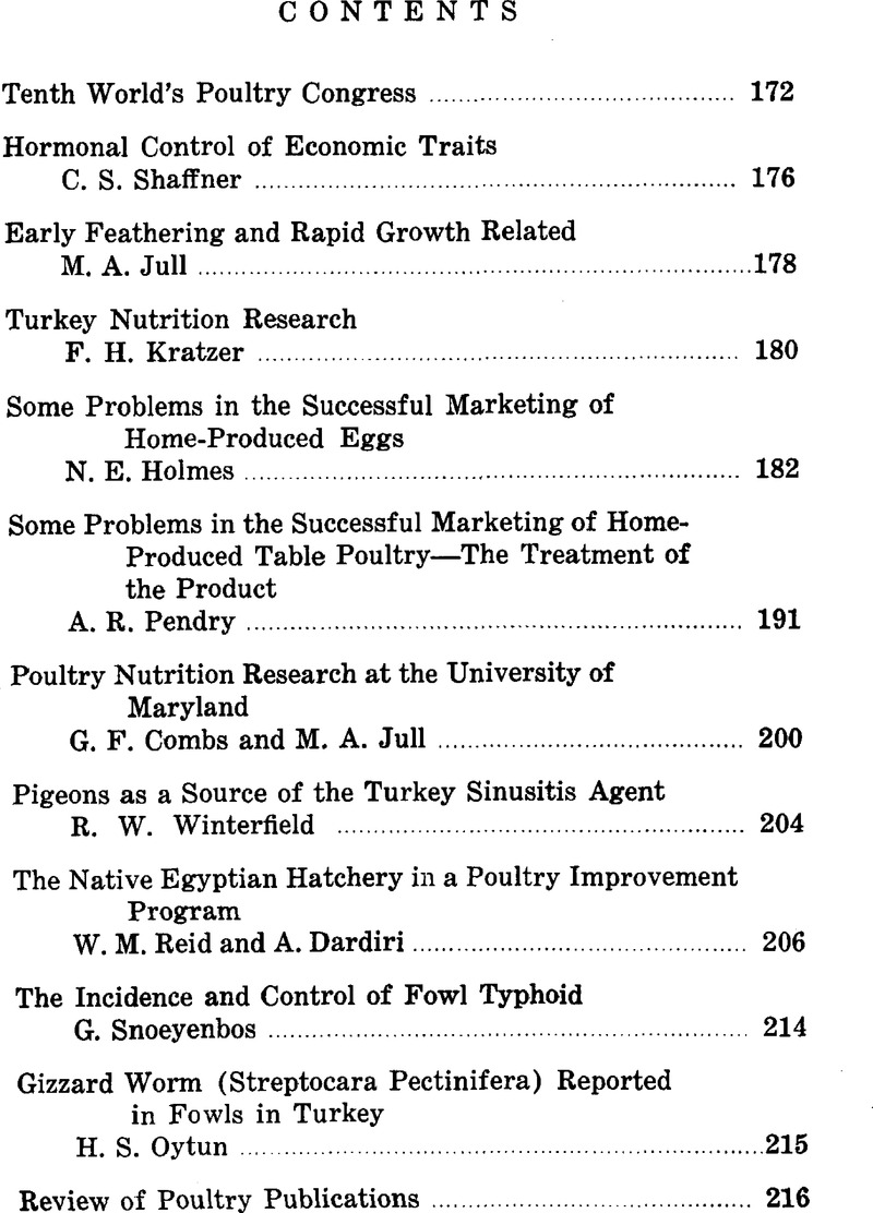 Contents | World's Poultry Science Journal | Cambridge Core