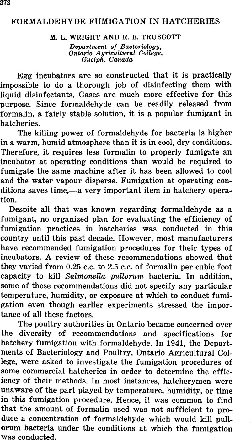 Formaldehyde Fumigation in Hatcheries | World's Poultry Science Journal ...