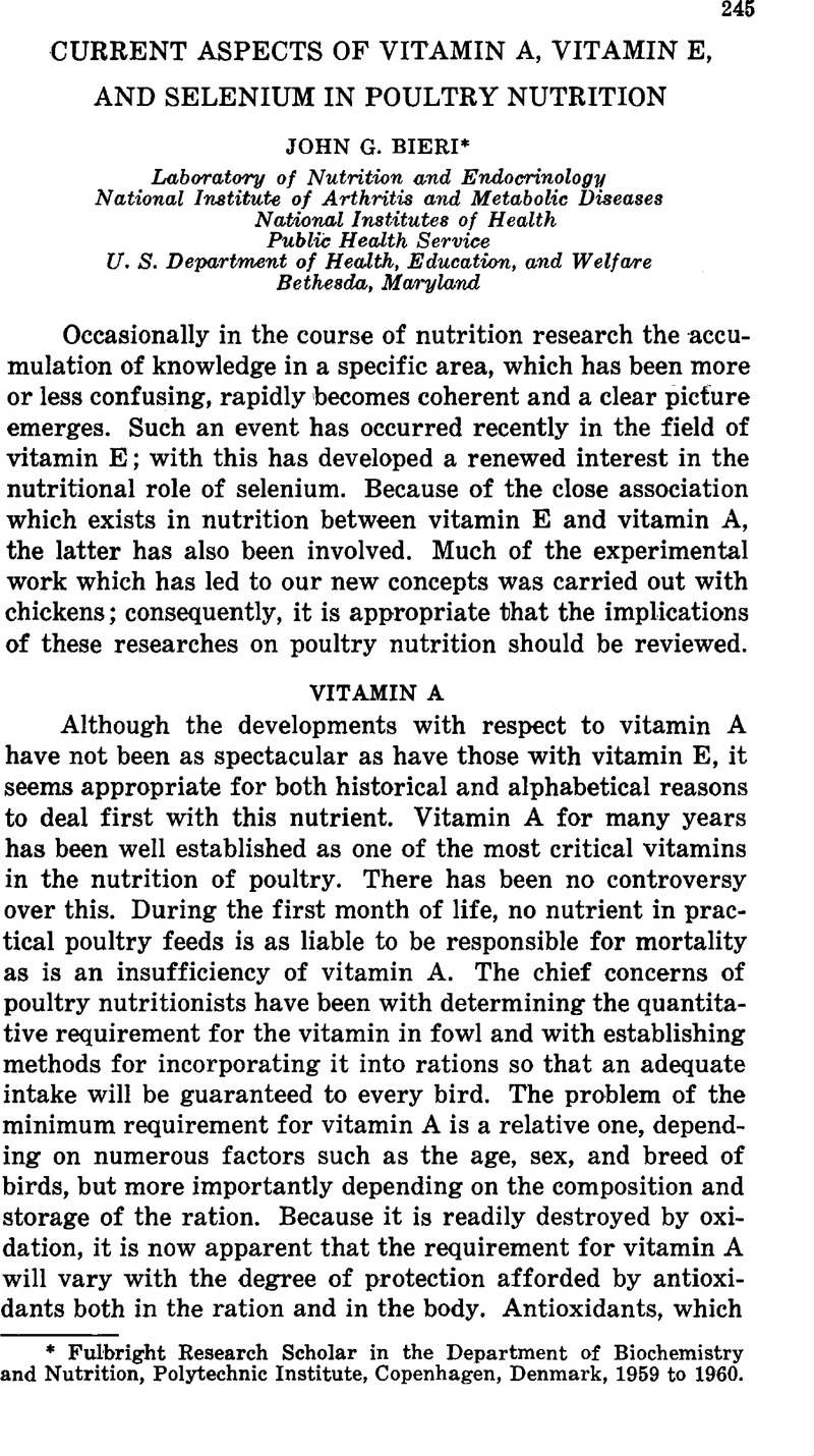 Current Aspects of Vitamin A, Vitamin E, and Selenium in Poultry ...