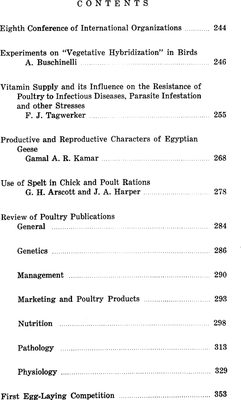 Contents | World's Poultry Science Journal | Cambridge Core