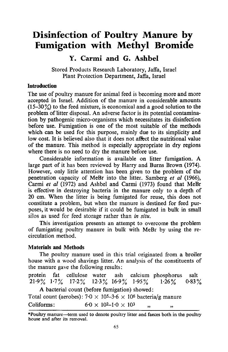 Disinfection of Poultry Manure by Fumigation with Methyl Bromide ...