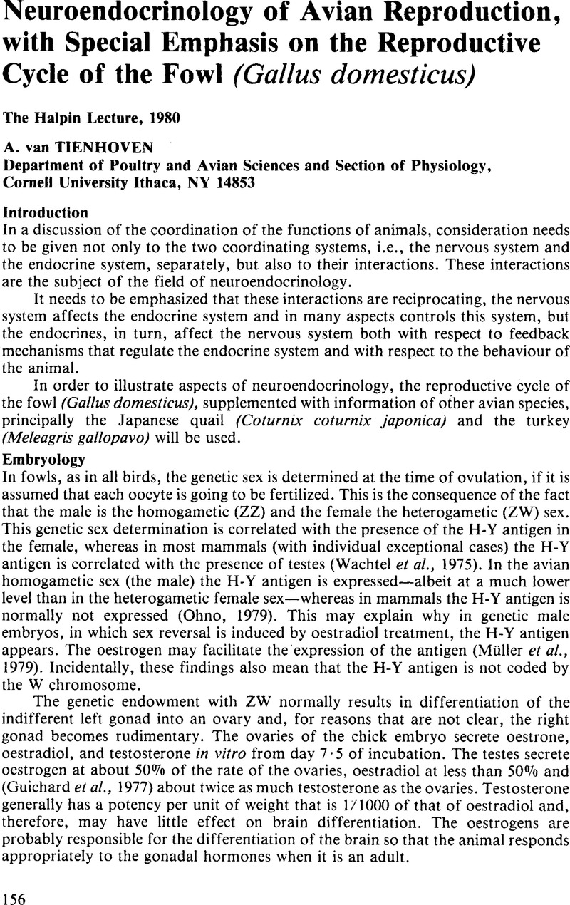 Neuroendocrinology of Avian Reproduction, with Special Emphasis on the ...