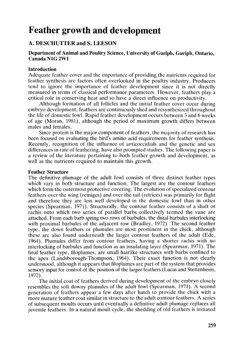 Feather growth and development | World's Poultry Science Journal | Cambridge Core