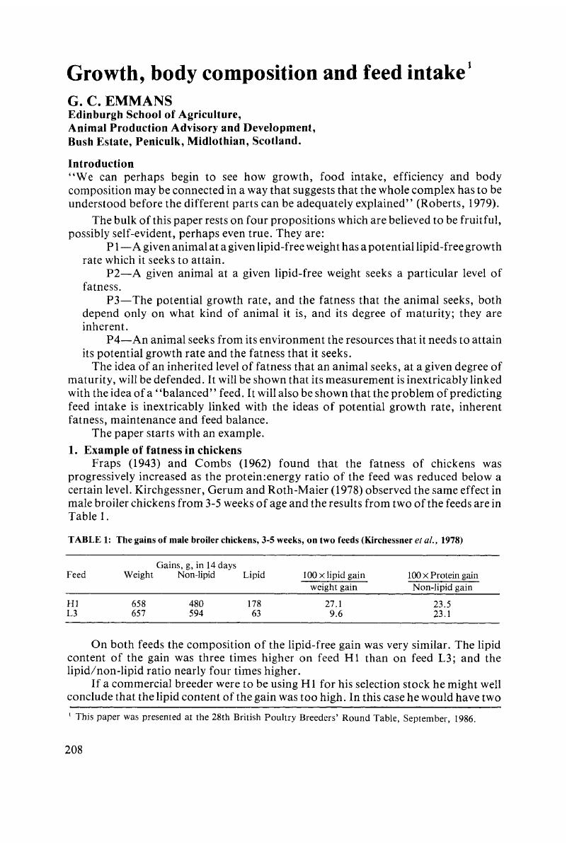 Growth, body composition and feed intake1 | World's Poultry Science ...