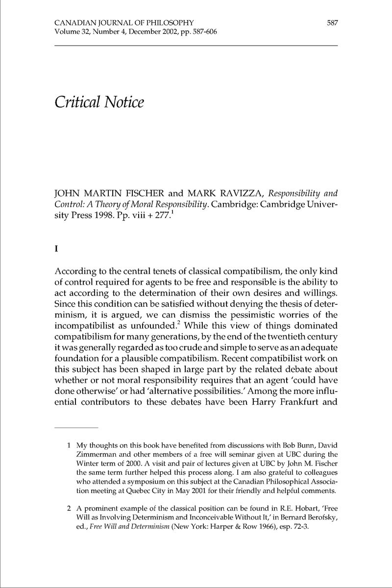 John Martin Fischer and Mark Ravizza Responsibility and Control: A ...