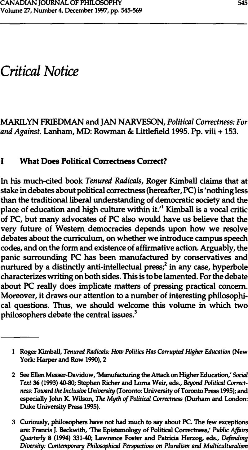 Marilyn Friedman and Jan Narveson Political Correctness: For and ...