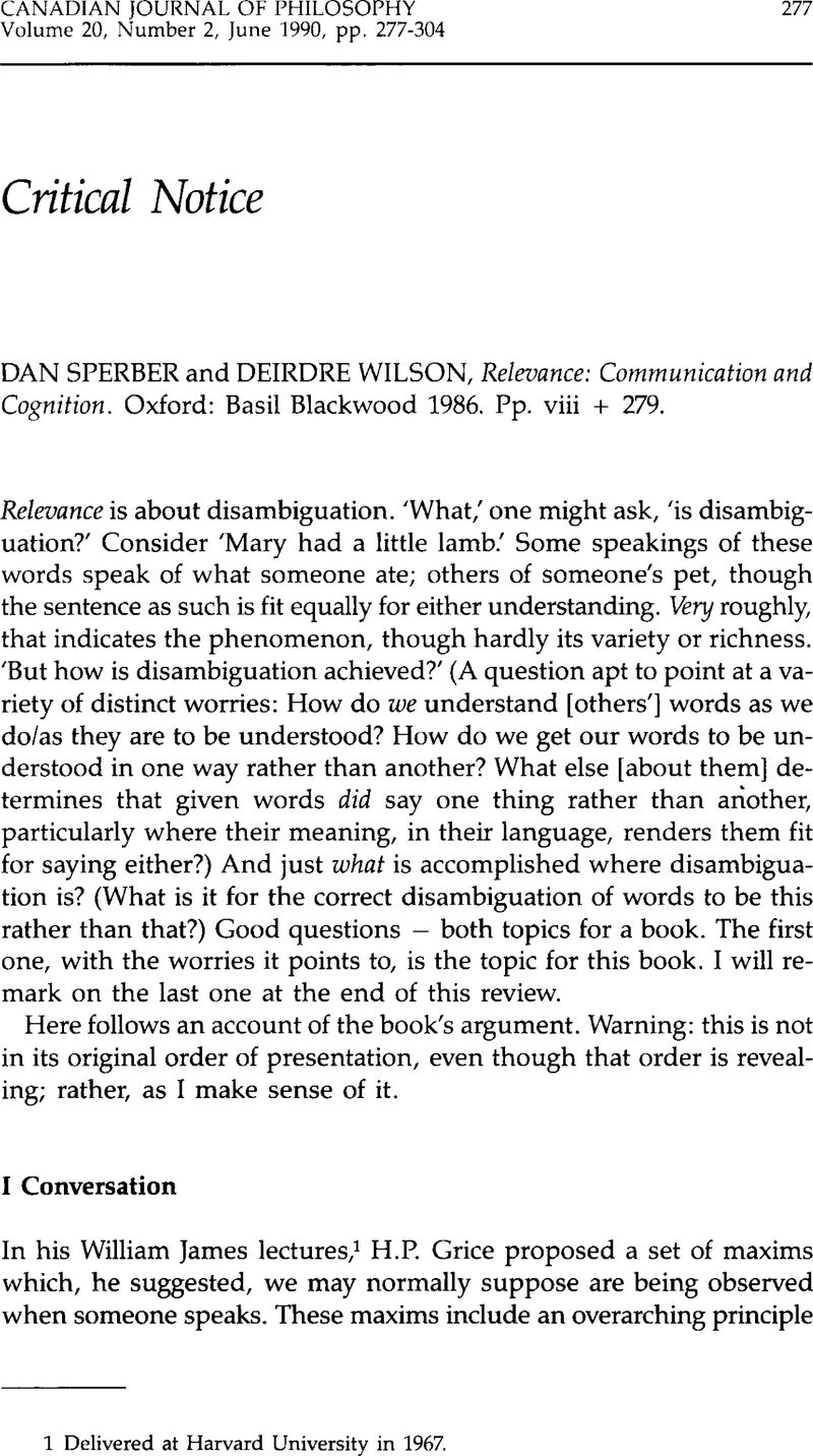Sperber Dan and Deirdre Wilson Relevance: Communication and Cognition ...