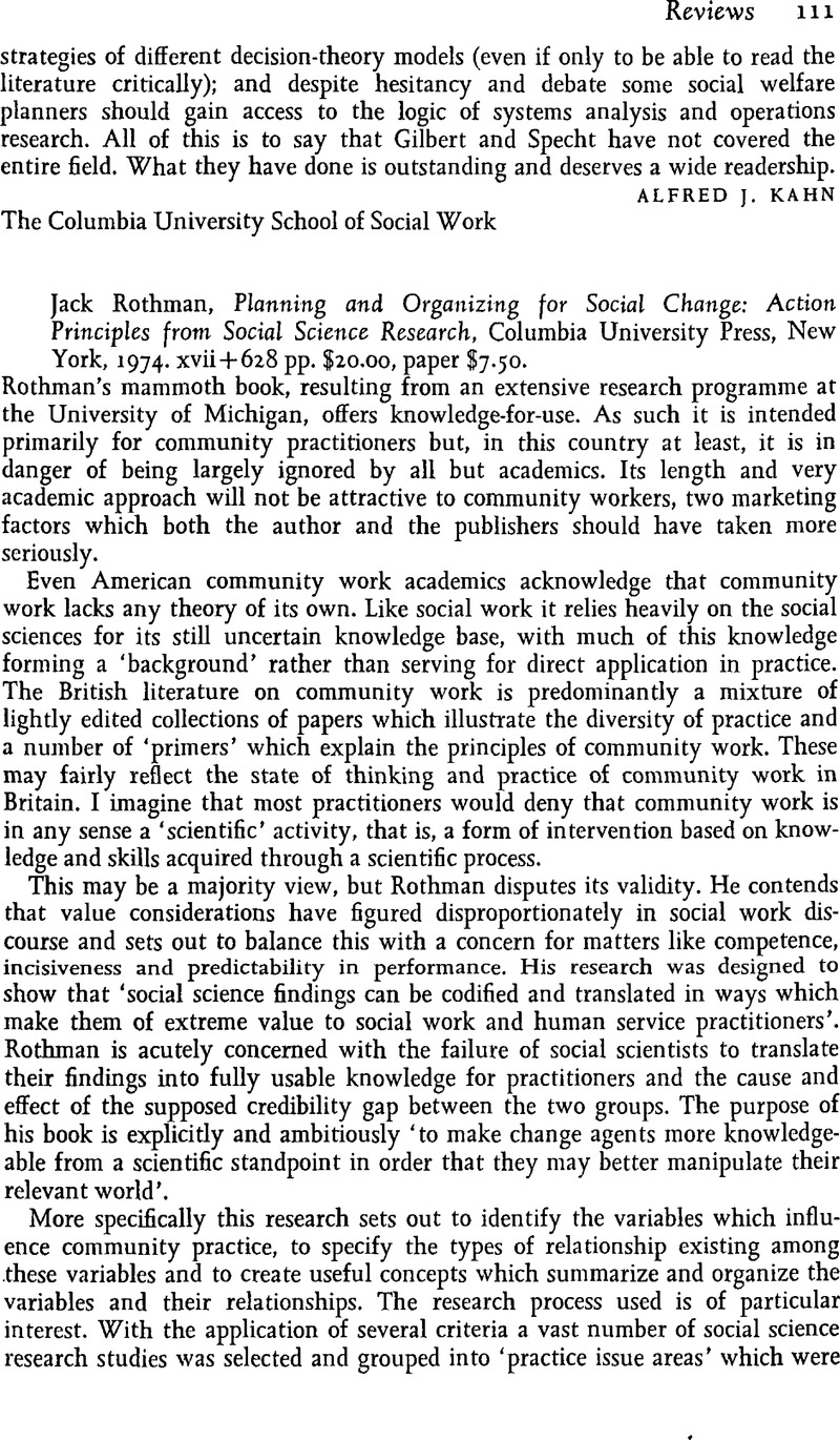 Jack Rothman, Planning and Organizing for Social Change: Action ...