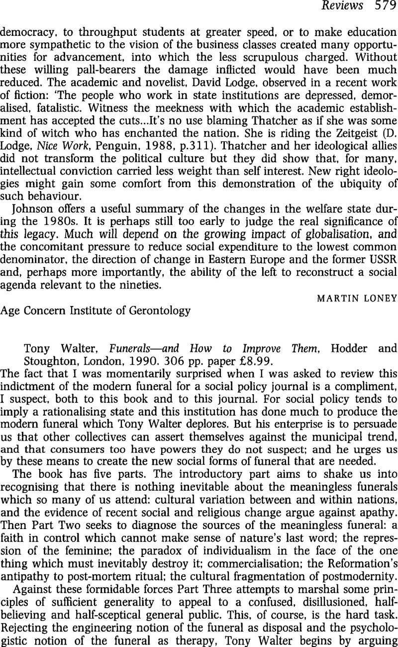 Tony Walter, Funerals—and How to Improve Them, Hodder and Stoughton ...