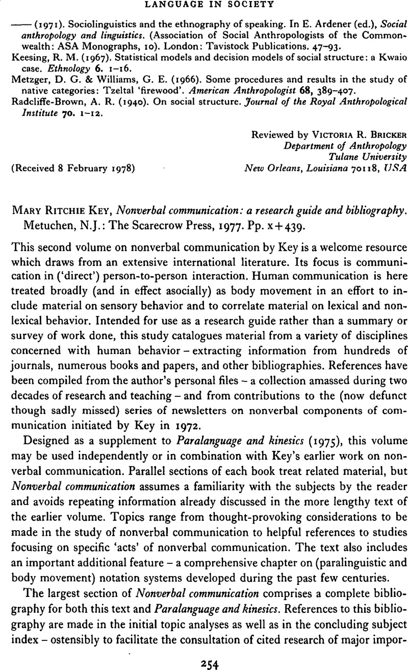 Mary Ritchie Key, Nonverbal communication: a research guide and ...