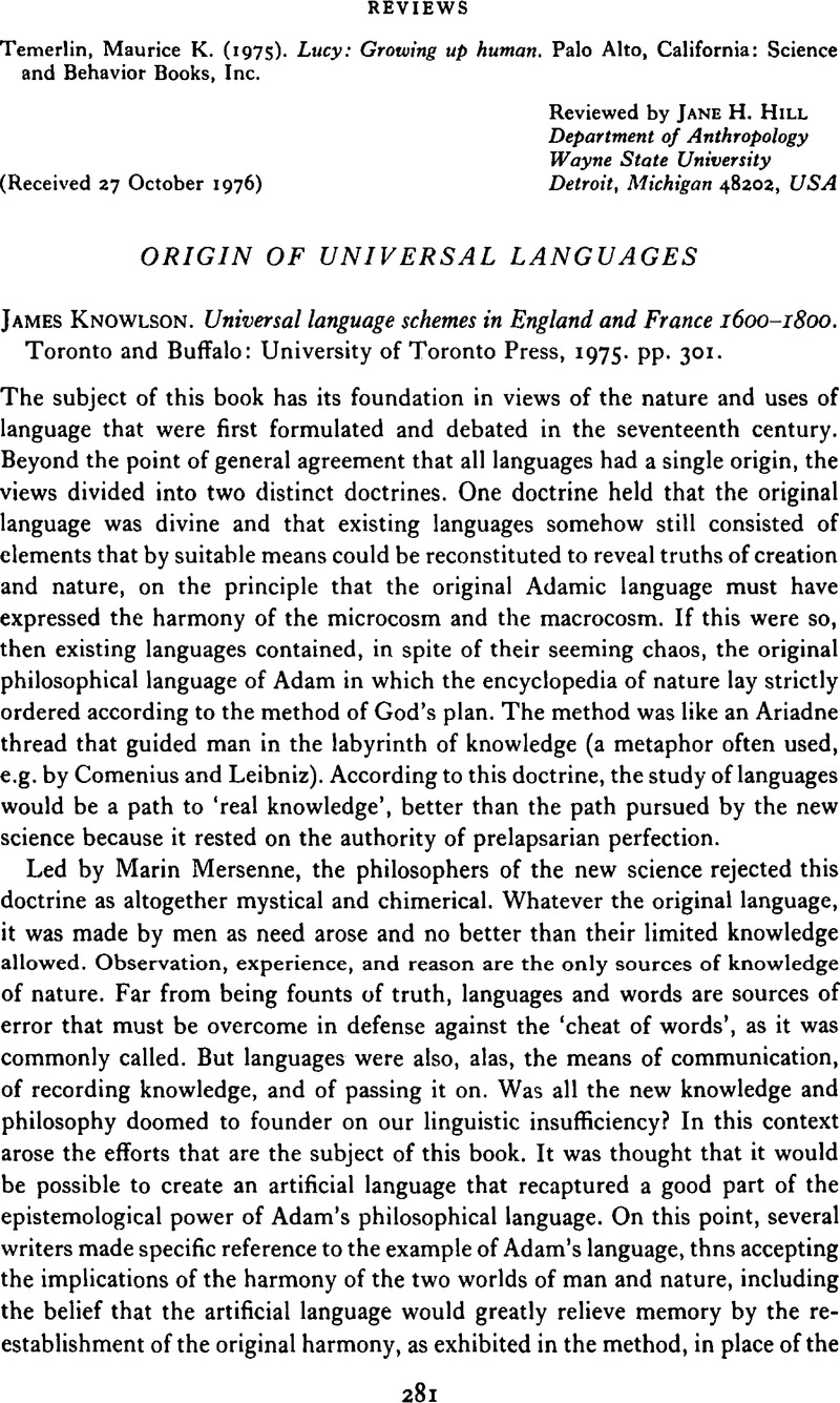Origin of Universal Languages - James Knowlson. Universal language ...