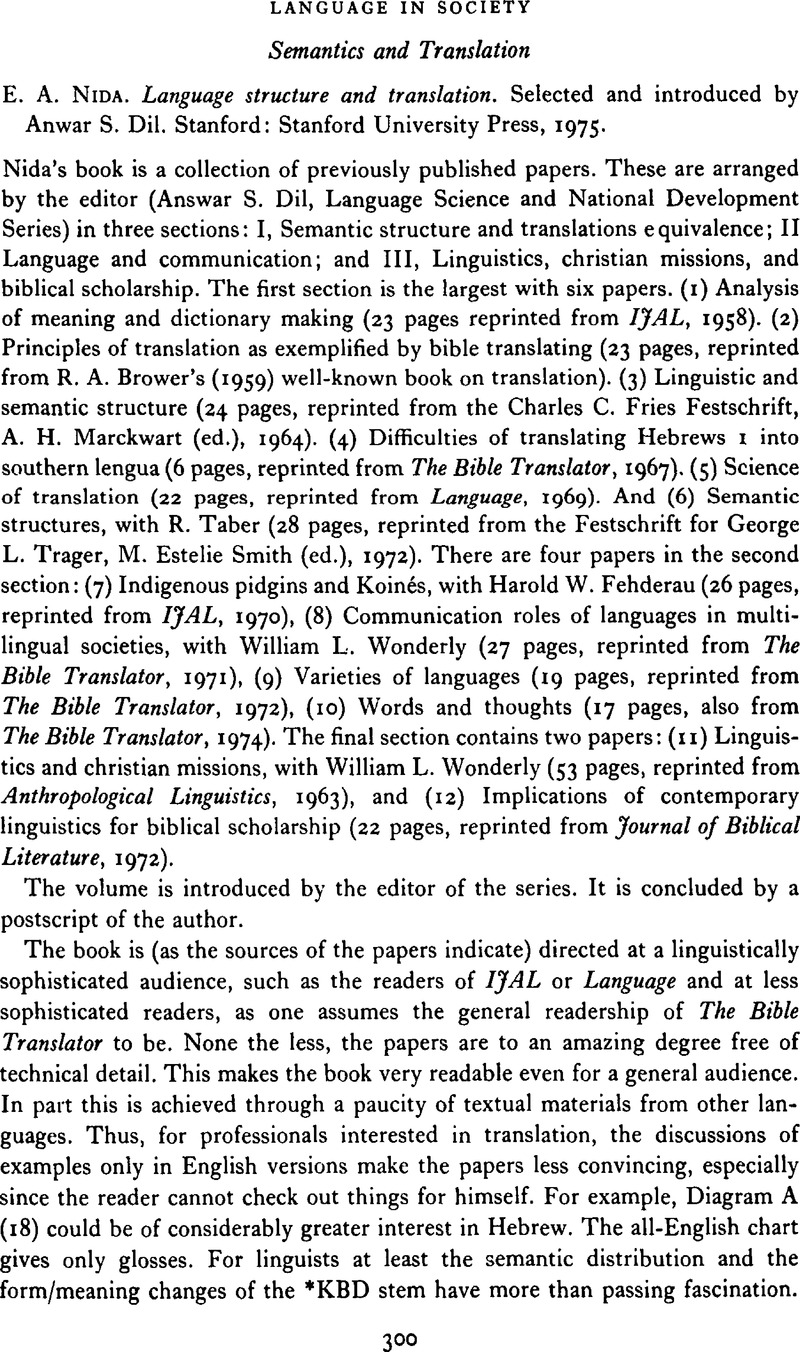 Semantics and Translation - E. A. Nida. Language structure and ...