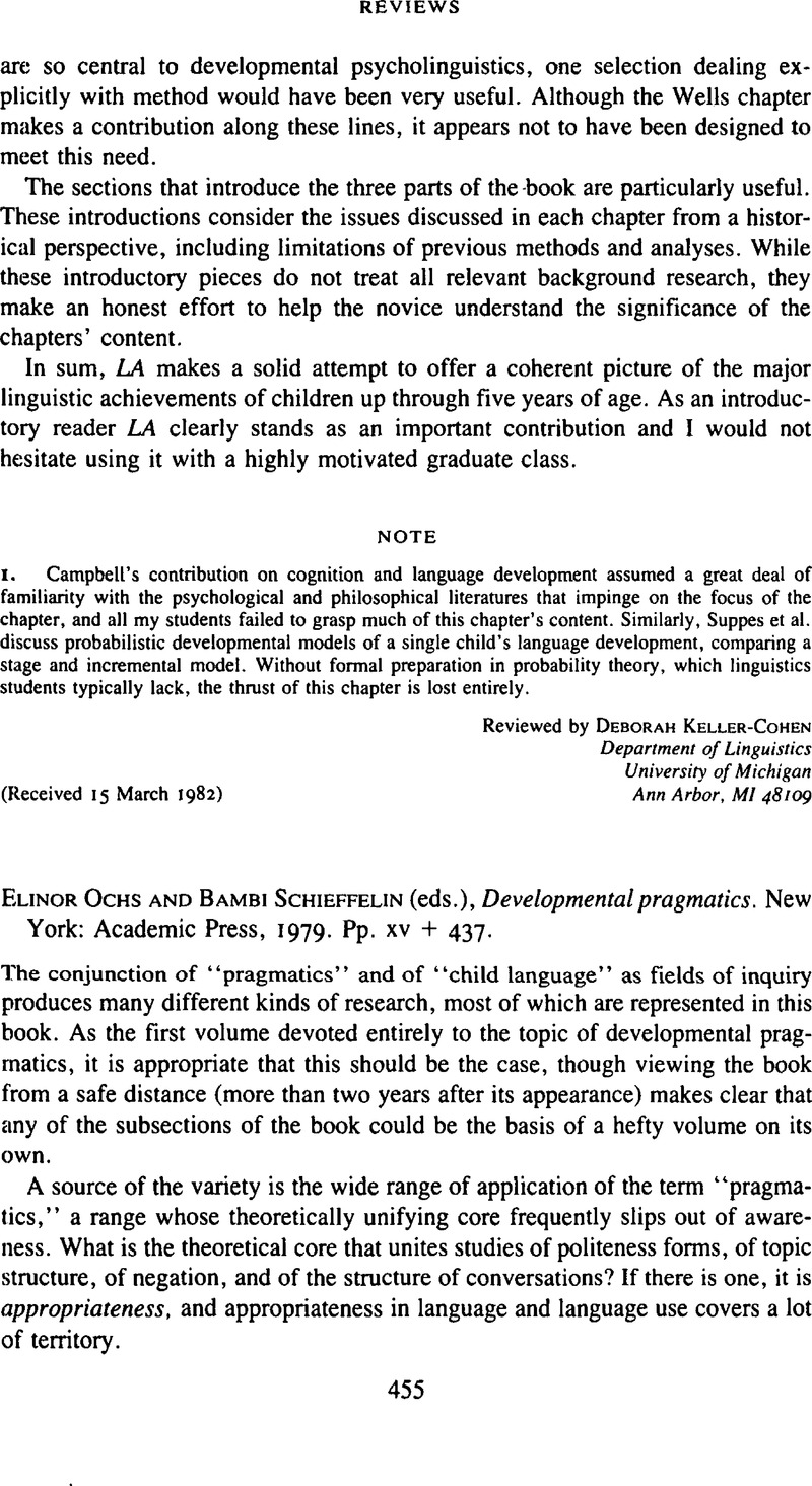 Elinor Ochs and Bambi Schieffelin (eds.), Developmental pragmatics. New ...