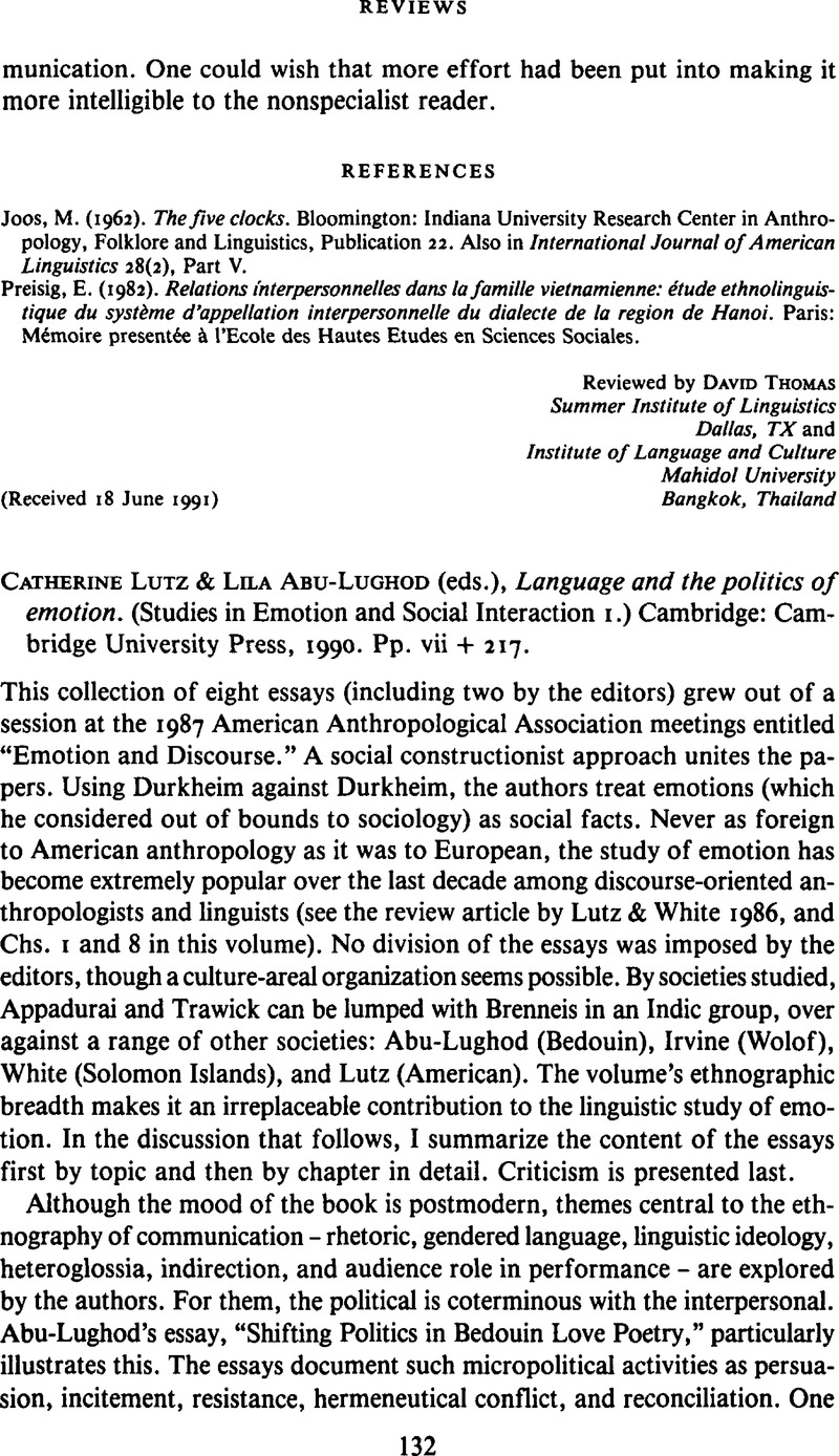 Catherine Lutz & Lila Abu-Lughod (eds.), Language and the politics of ...