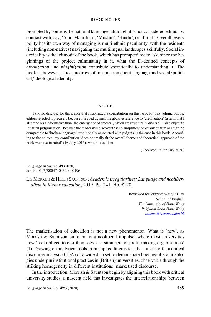 Liz Morrish & Helen Sauntson, Academic irregularities: Language and ...