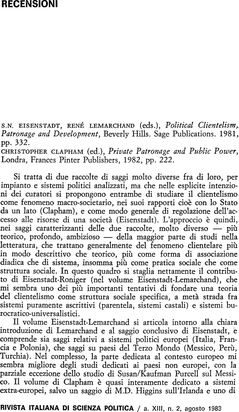 S.N. Eisenstadt, René Lemarchand (eds.), Political Clientelism ...