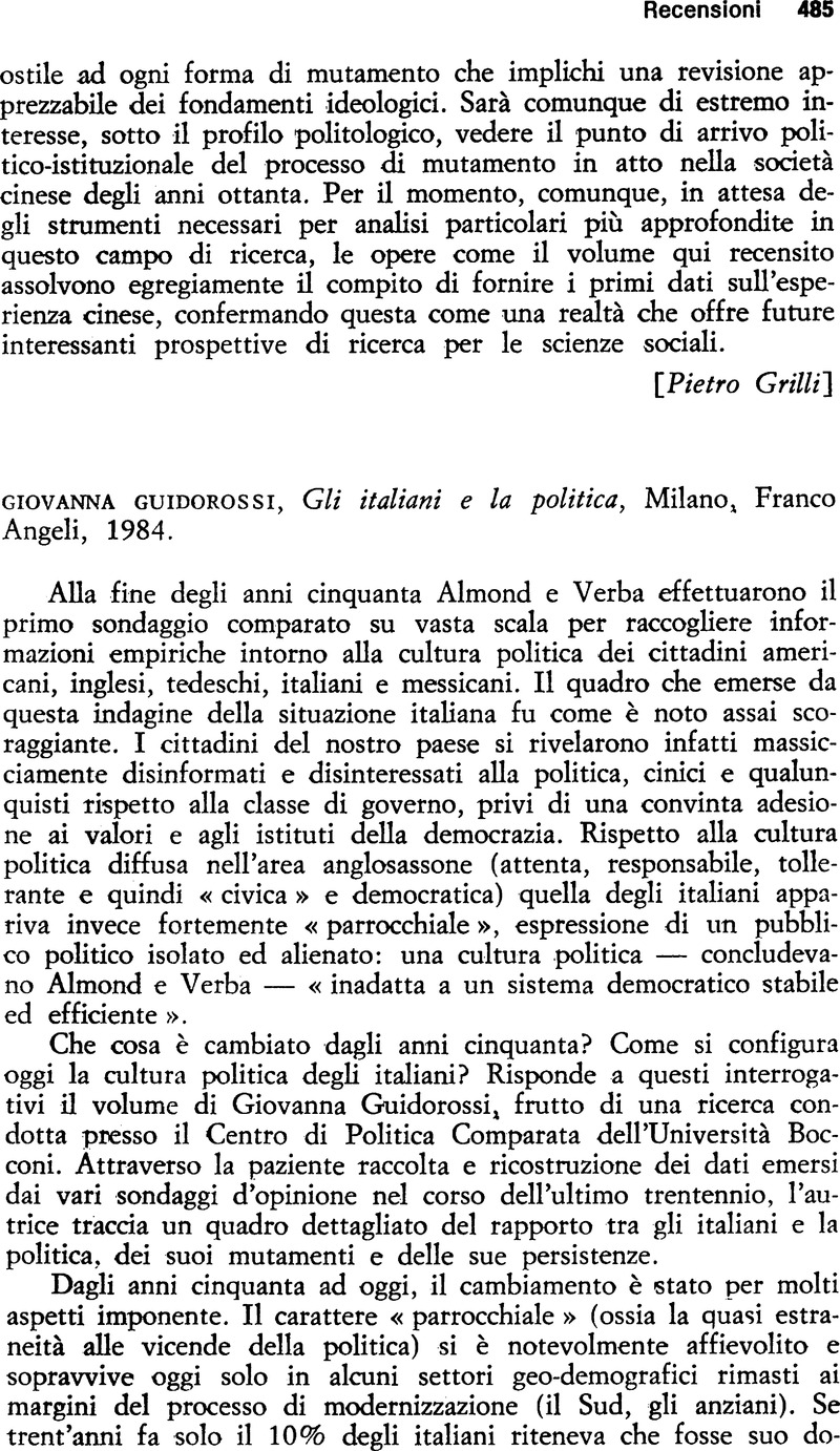 Giovanna Guidorossi, Gli italiani e la politica, Milano, Franco Angeli ...