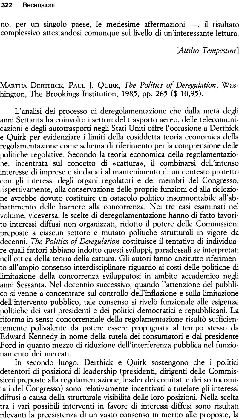 Martha Derthick, Paul J. Quirk, The Politics of Deregulation ...