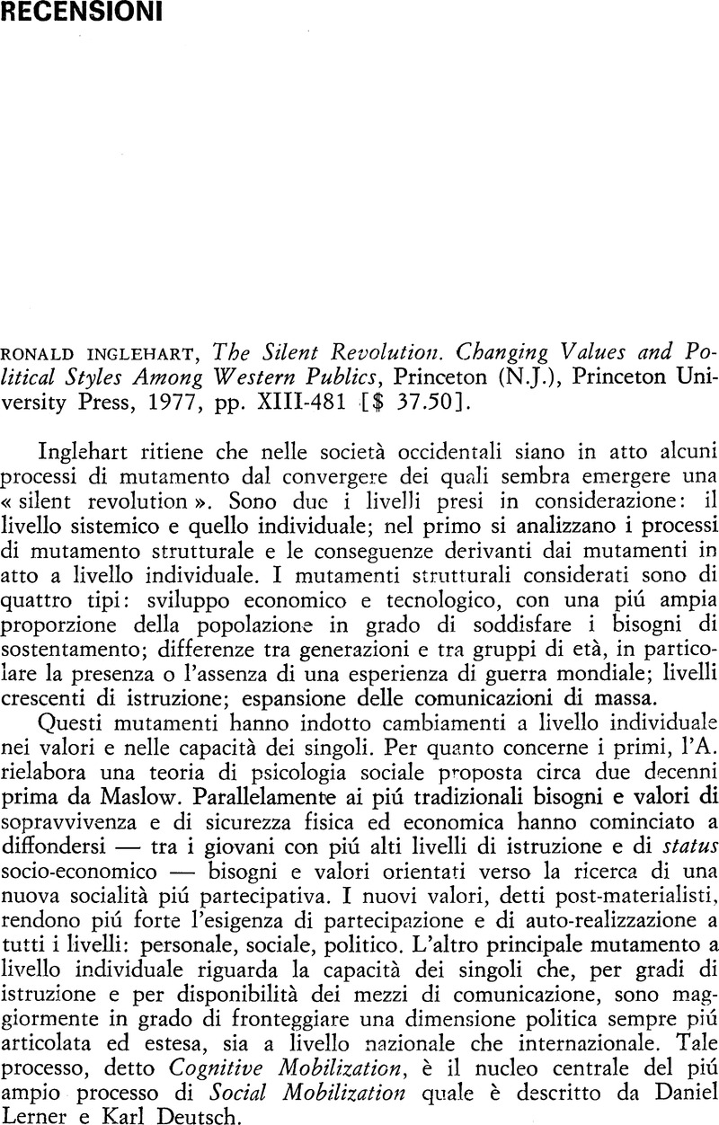Ronald Inglehart, The Silent Revolution. Changing Values and Political ...