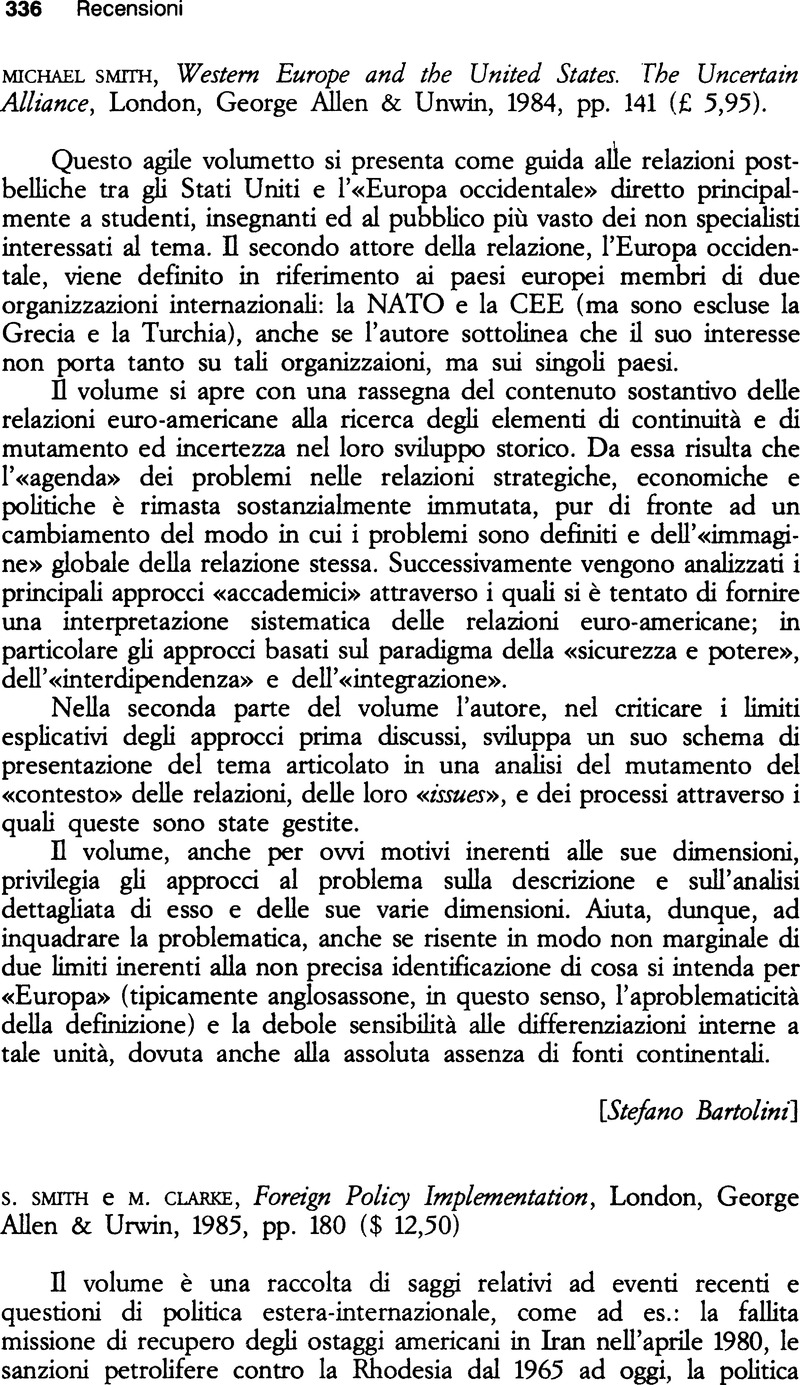 S. Smith e M. Clarke, Foreign Policy Implementation, London, George ...