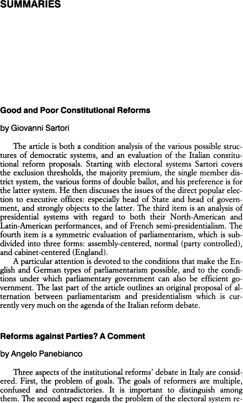 SUMMARIES | Italian Political Science Review / Rivista Italiana di ...