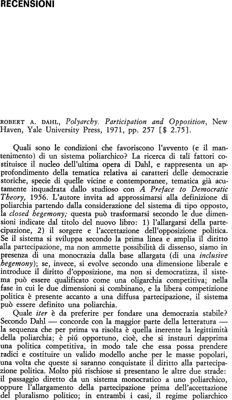 Robert A. Dahl, Polyarchy. Participation and Opposition, New Haven ...