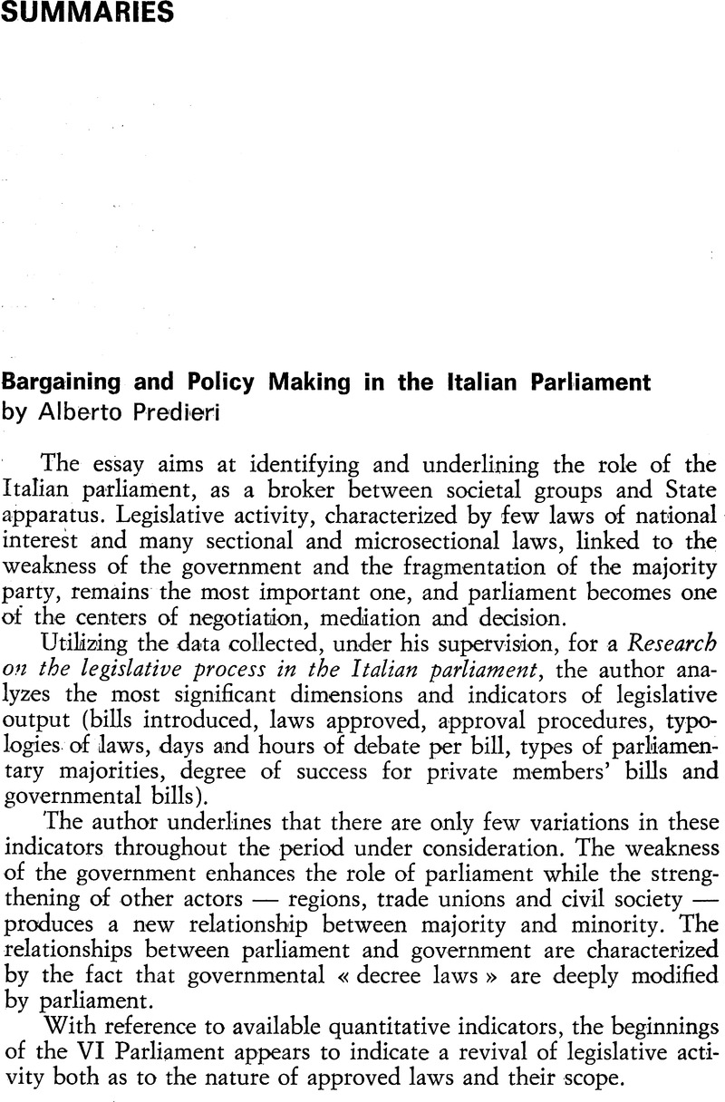 Summaries | Italian Political Science Review / Rivista Italiana di ...
