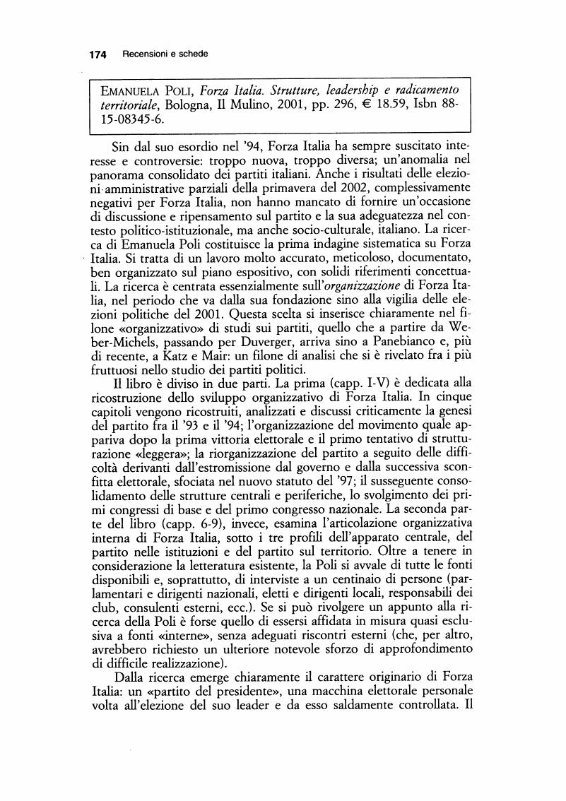 Emanuela Poli, Forza Italia. Strutture, leadership e radicamento ...