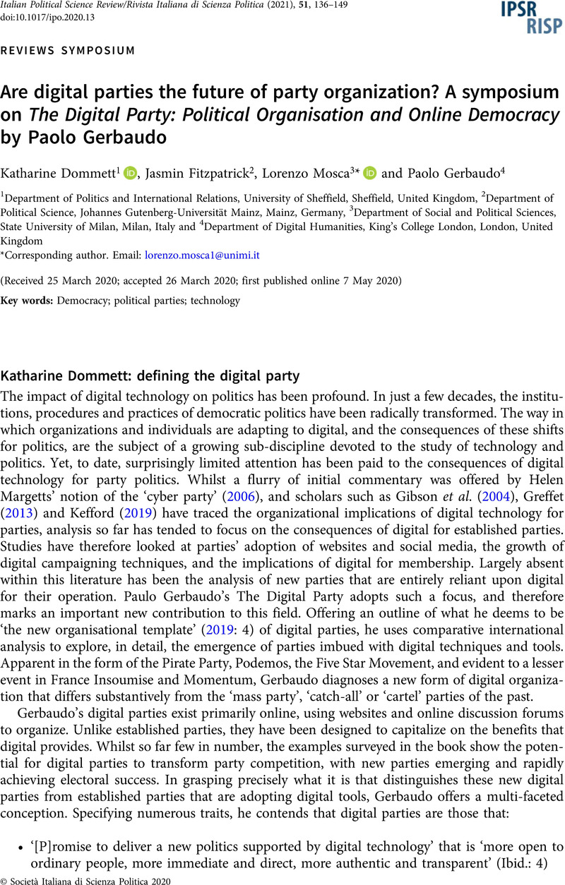 Are digital parties the future of party organization? A symposium on ...