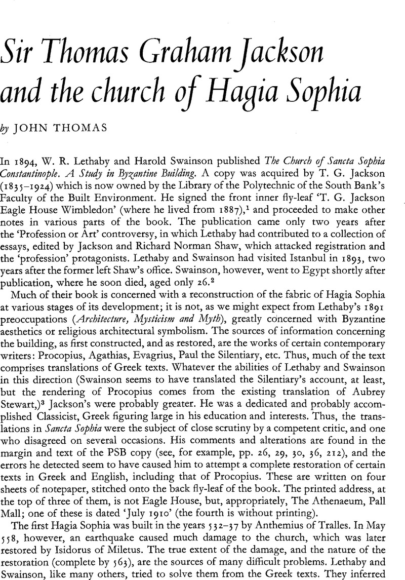 Sir Thomas Graham Jackson and the church of Hagia Sophia ...