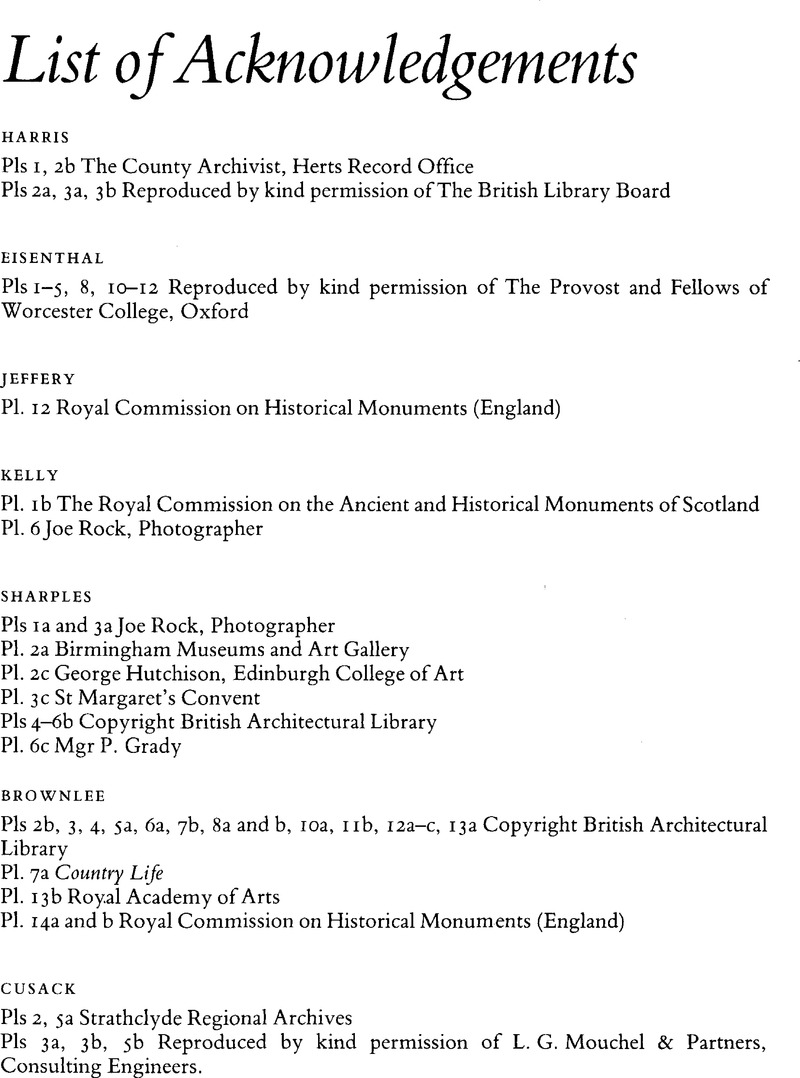 List of Acknowledgements | Architectural History | Cambridge Core