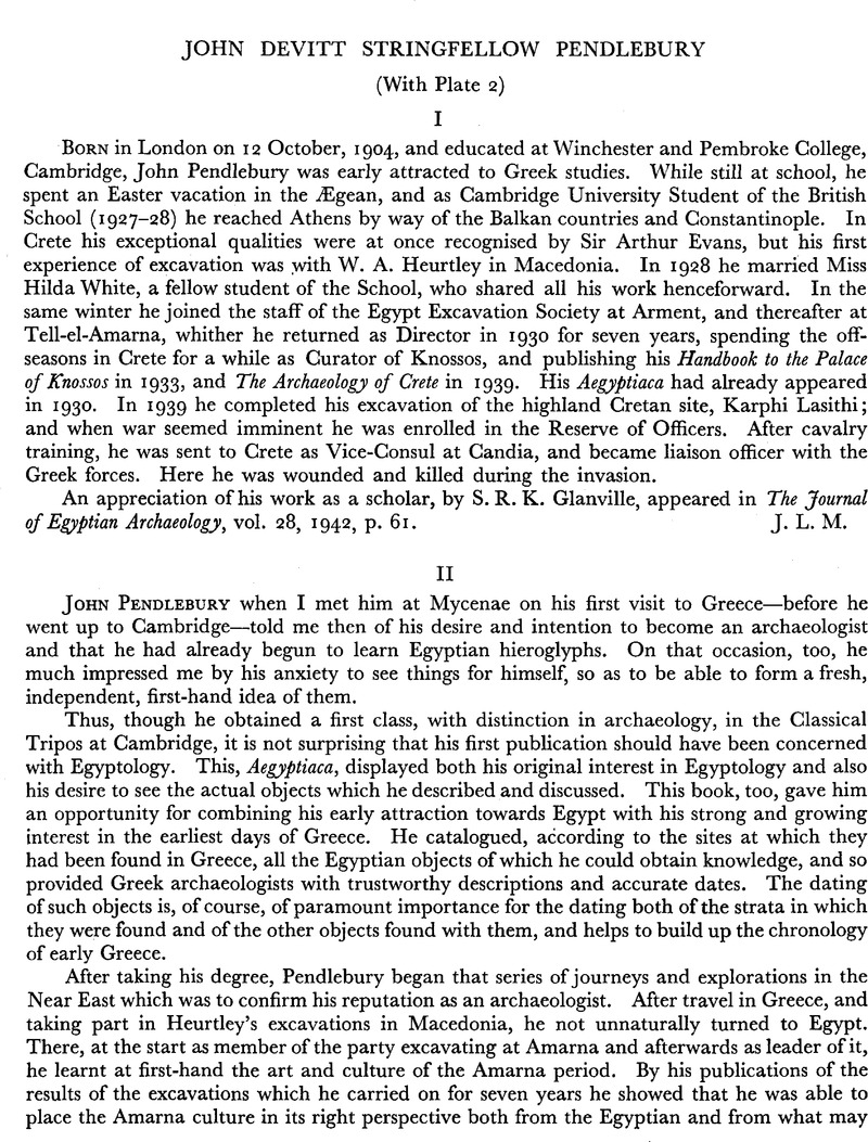 John Devitt Stringfellow Pendlebury | Annual of the British School at ...