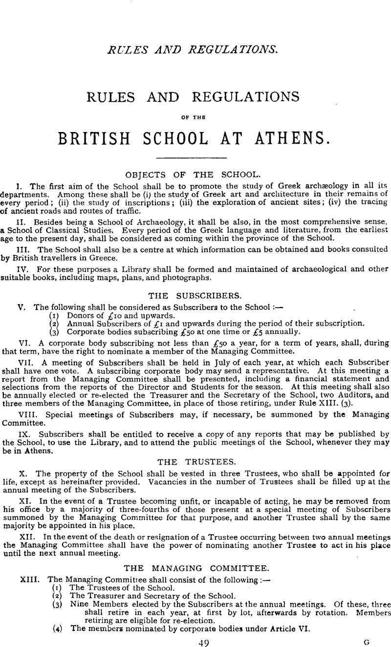 Rules and Regulations of the British School at Athens | Annual of the ...