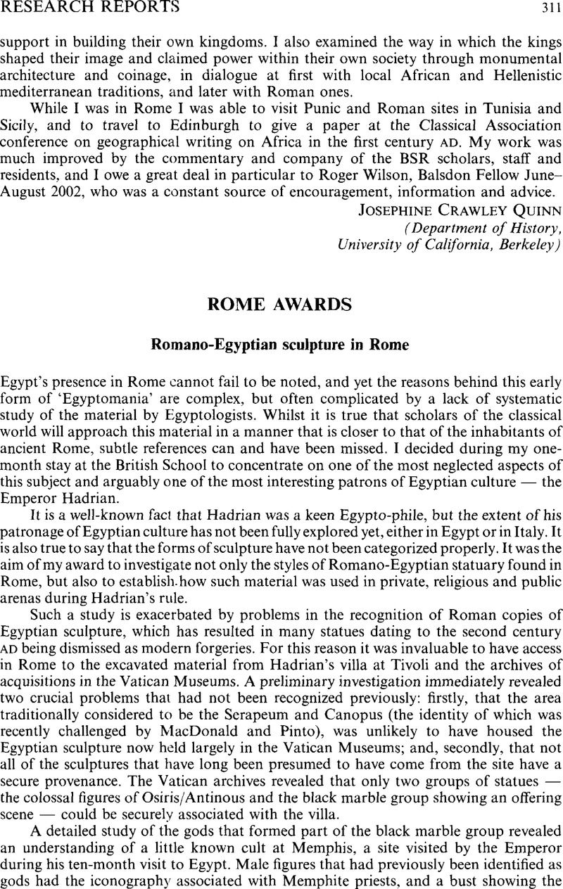 Rome Awards: Romano-Egyptian sculpture in Rome | Papers of the British ...