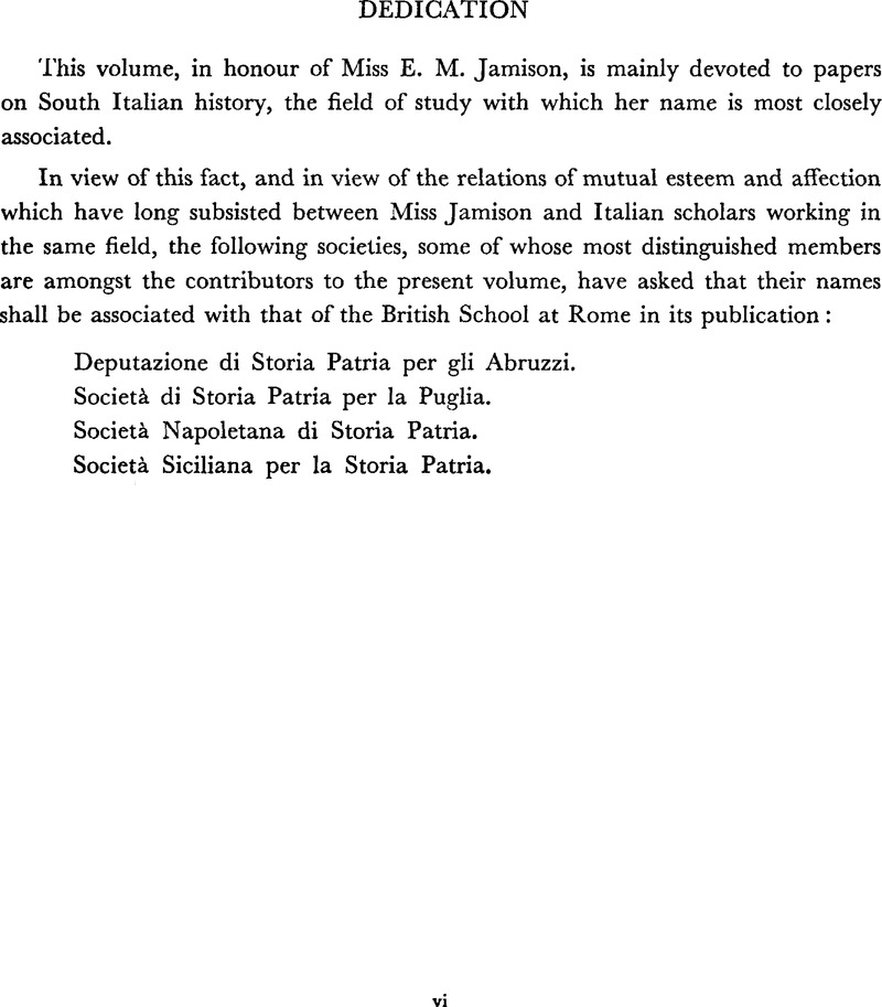 Dedication | Papers of the British School at Rome | Cambridge Core