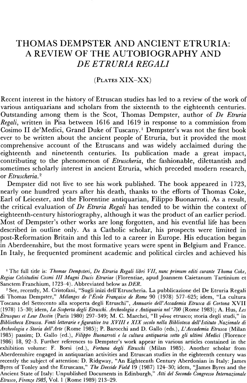 Thomas Dempster and ancient Etruria: a review of the autobiography and ...