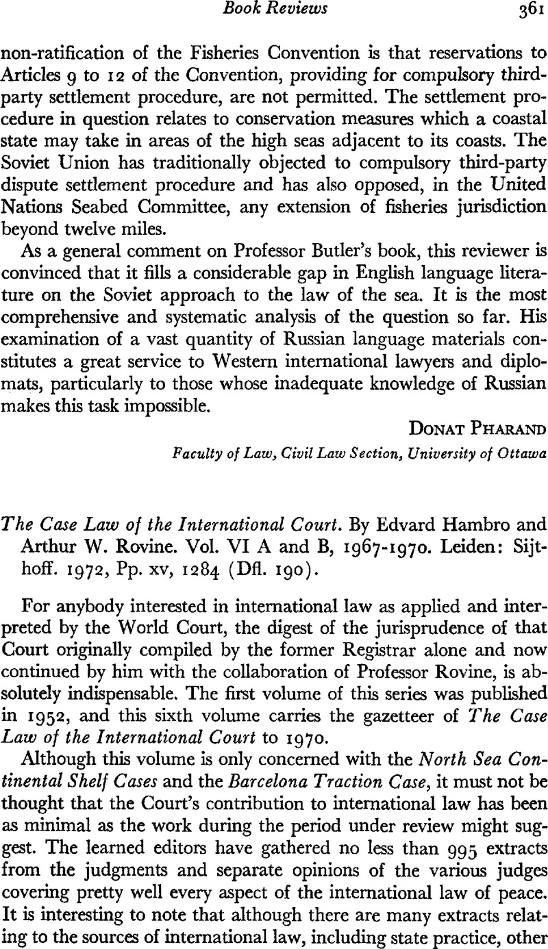 The Case Law of the International Court. By Edvard Hambro and Arthur W ...
