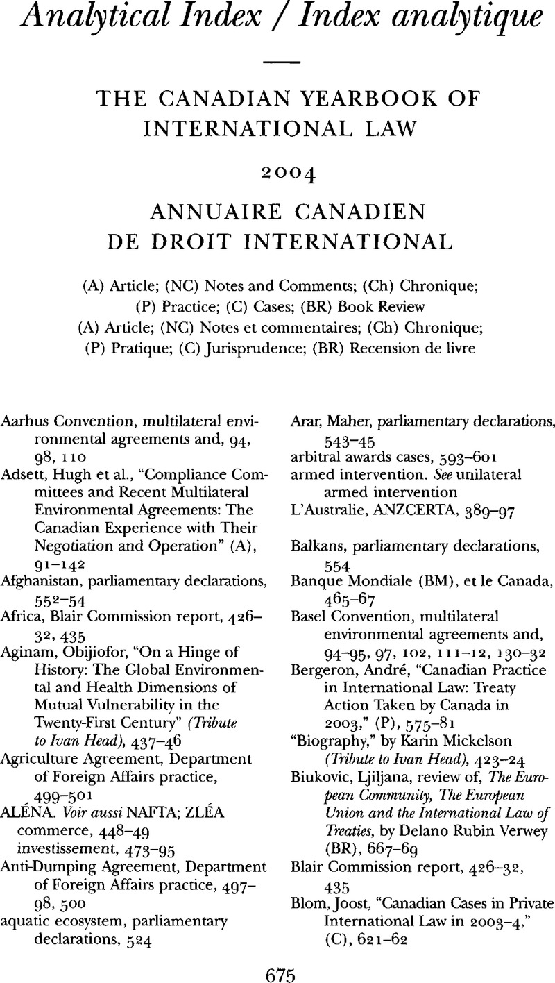 Analytical Index / Index analytique | Canadian Yearbook of ...