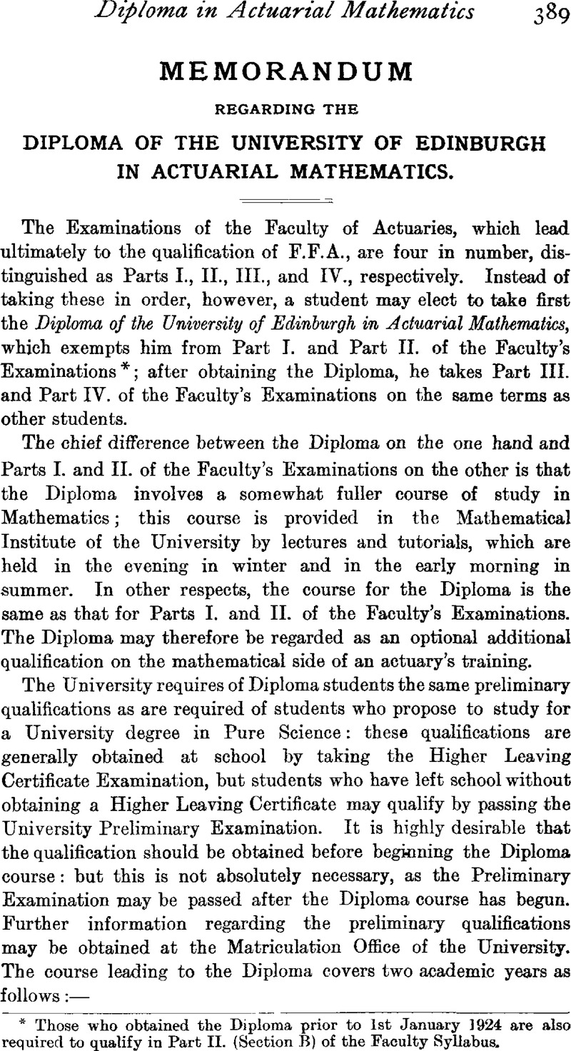 Memorandum Regarding the Diploma of the University of Edinburgh in ...