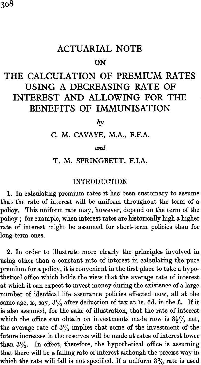 Actuarial Note on the Calculation of Premium Rates Using a Decreasing ...