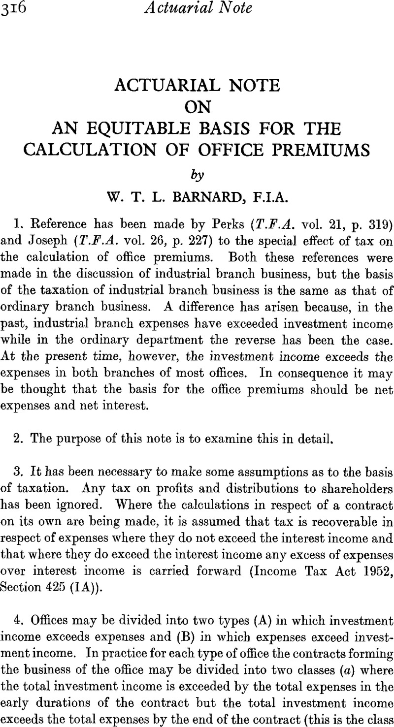 Actuarial Note on an Equitable Basis for the Calculation of Office ...