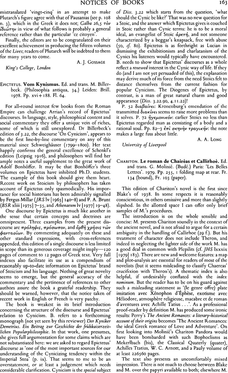 Epictetus. Vom Kynismus. Ed. and trans. M. Billerbeck. (Philosophia ...